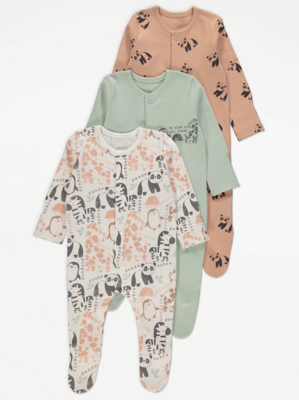 Safari Animal Zip Sleepsuits 3 Pack | Baby | George at ASDA