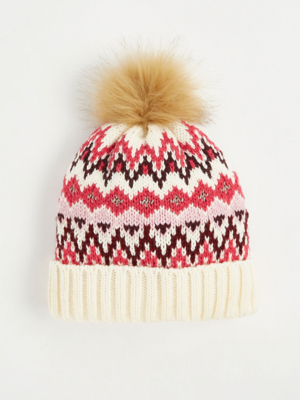 Pink Fairisle Pom Pom Beanie Hat | Kids | George at ASDA