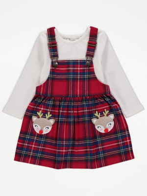 Red Tartan Reindeer Top and Pinafore Outfit | Kids | George at ASDA