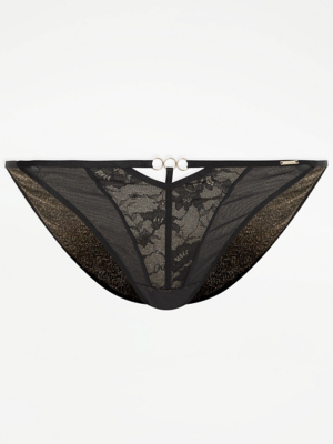 Entice Black Sparkle Thong | Lingerie | George at ASDA
