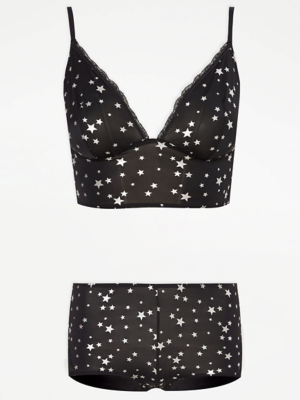 Black Star Bralette and Knickers Set | Lingerie | George at ASDA