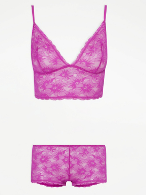Purple Floral Lace Bralette and Knickers Set | Lingerie | George at ASDA