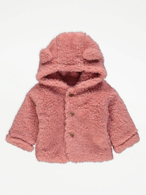 Pink Fluffy Hooded Jacket | Baby | George at ASDA