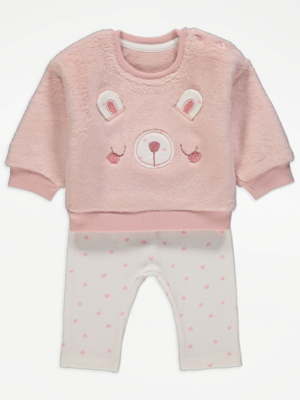 Pink Fluffy Bear Jumper and Leggings Outfit | Baby | George at ASDA