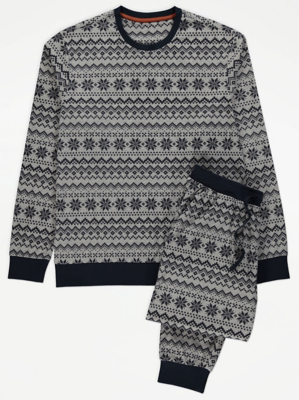 Grey Marl Snowflake Fleece Long Sleeve Pyjamas | Men | George at ASDA