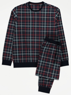 Navy Check Fleece Long Sleeve Pyjamas | Men | George at ASDA