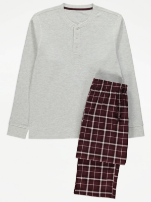 Black Checked Waffle Long Sleeve Pyjamas Gift Set | Men | George at ASDA