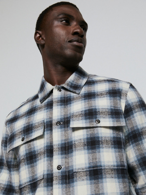 Blue Checked Soft Touch Shacket | Men | George at ASDA