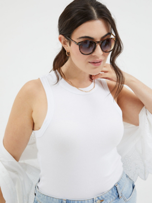 White Ribbed Racer Back Vest | Women | George at ASDA