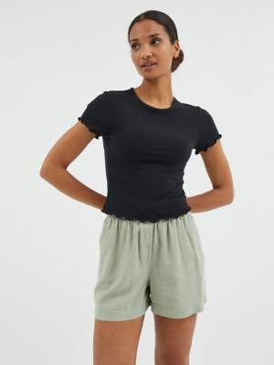 Black Ribbed Lettuce Trim Top | Women | George at ASDA