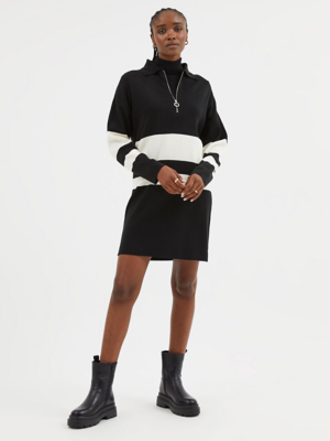 Black Striped Zip Neck Knitted Mini Dress | Women | George at ASDA