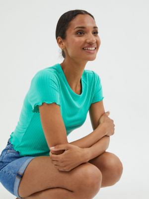 Green Ribbed Lettuce Trim Top | Women | George at ASDA