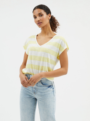 Yellow Striped V-Neck Relaxed T-Shirt | Women | George at ASDA