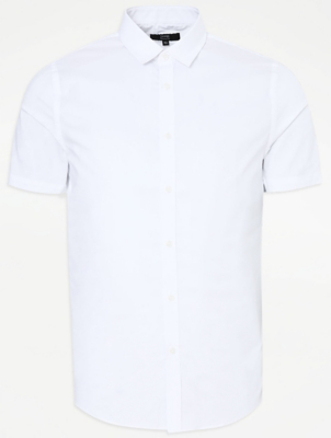 White Short Sleeved Skinny Fit Formal Shirt | Men | George at ASDA