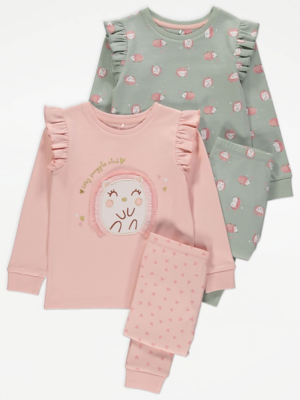 Hedgehog Frill Trim Long Sleeve Pyjamas 2 Pack | Kids | George at ASDA