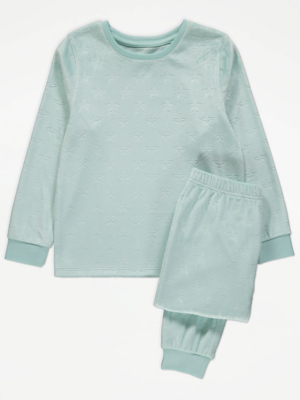 Mint Green Velour Star Long Sleeve Pyjamas | Kids | George at ASDA