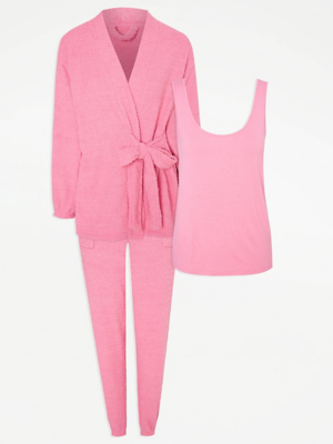 Tickled Pink Eyelash Pyjamas and Dressing Gown Set | Lingerie | George ...