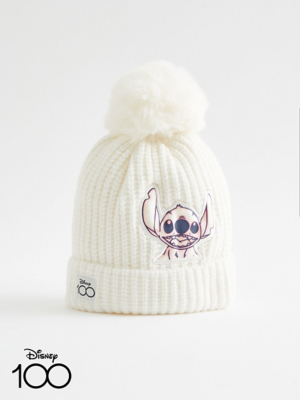 Disney 100 Lilo and Stitch Cream Pom Pom Beanie Hat | Kids | George at ASDA