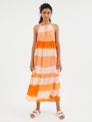 Orange Tie Dye Midi Halterneck Sundress | Women | George at ASDA