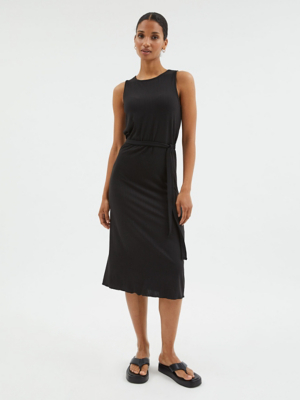 Black Ribbed Belted Midi Dress | Women | George at ASDA