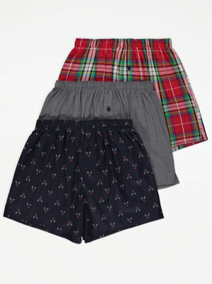 Woven Christmas Boxers 3 Pack | Men | George at ASDA