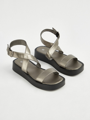 Grey Metallic Flatform Sandals | Women | George at ASDA