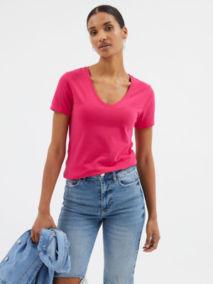Bright Pink V Neck T-Shirt | Women | George at ASDA