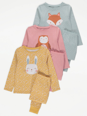 Bunny Woodland Animal Pyjamas 3 Pack | Kids | George at ASDA