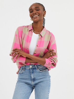 Pink Oversized Checked Shirt | Women | George at ASDA