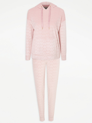 Tickled Pink Heart Textured Hooded Pyjamas | Lingerie | George at ASDA