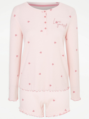Tickled Pink Heart Ribbed Short Pyjamas | Lingerie | George at ASDA
