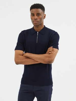 Navy Smart Knitted Polo Top | Men | George at ASDA