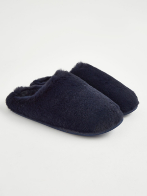 Navy Faux Fur Mule Slippers | Lingerie | George at ASDA