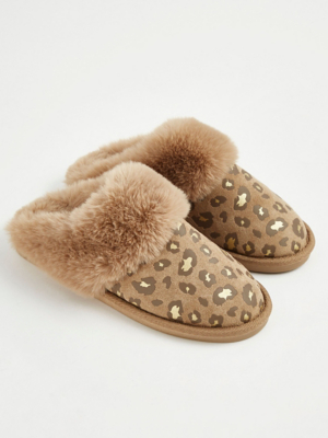 Brown Leopard Print Mule Slippers | Lingerie | George at ASDA