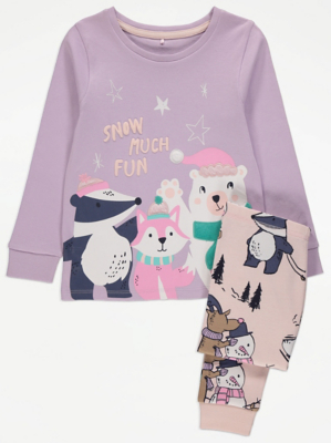 Lilac Snow Much Fun Winter Animal Pyjamas | Kids | George at ASDA