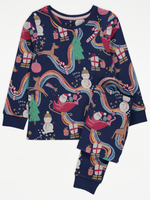 Christmas Navy Glitter Present Pyjamas | Kids | George at ASDA