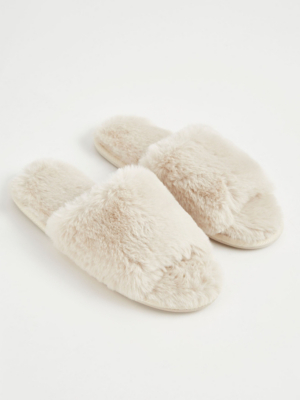Cream Faux Fur Slider Slippers | Lingerie | George at ASDA
