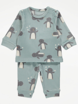 Blue Penguin Fleece Pyjamas | Baby | George at ASDA
