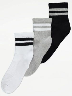 White Striped Sports Ankle Socks 3 Pack | Men | George at ASDA