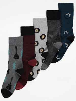 Music Ankle Socks 5 Pack | Men | George at ASDA