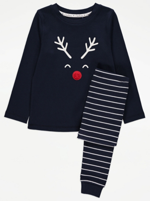 Navy Reindeer Matching Kids Family Christmas Pyjamas | Kids | George at ...