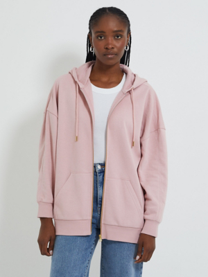 Pink Oversized Longline Zip Through Hoodie | Women | George at ASDA