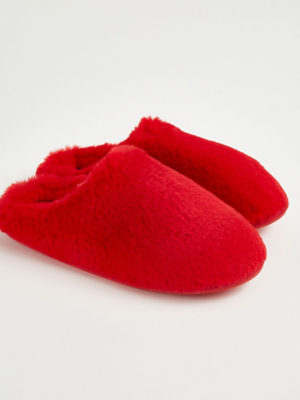 Red Faux Fur Mule Slippers | Lingerie | George at ASDA