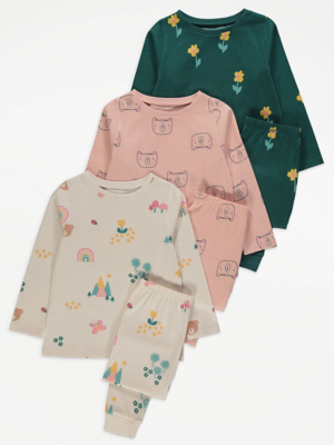 Woodland Bear Pyjamas 3 Pack | Kids | George at ASDA