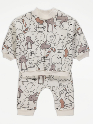 White Christmas Sweatshirt and Joggers Outfit | Baby | George at ASDA