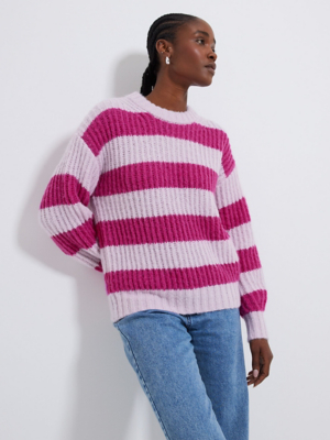 Pink Fluffy Wide Stripe Chunky Knitted Jumper | Women | George at ASDA