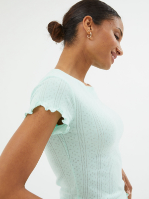 Mint Green Pointelle Lettuce Trim Top | Women | George at ASDA