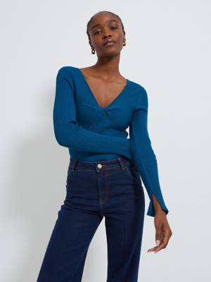 Teal Ribbed Twist Front Long Sleeve Top | Women | George at ASDA