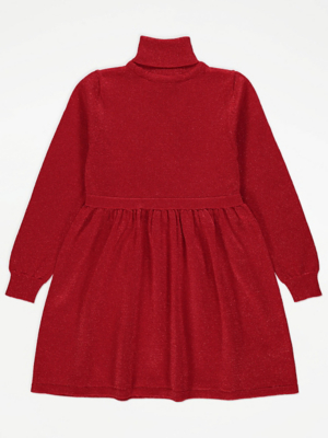 Red Sparkle Roll Neck Party Dress | Kids | George at ASDA