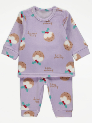 Lilac Christmas Pudding Fleece Pyjamas | Baby | George at ASDA